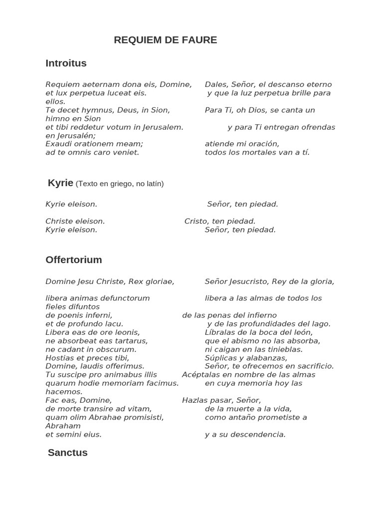 Letra Requiem de Faure | PDF | Adoración Cristiana Y Liturgia | Misa (liturgia)