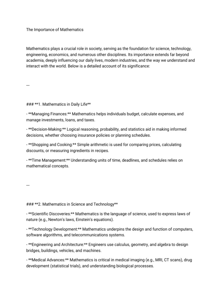 The Importance of Mathematics | PDF | Mathematics | Science