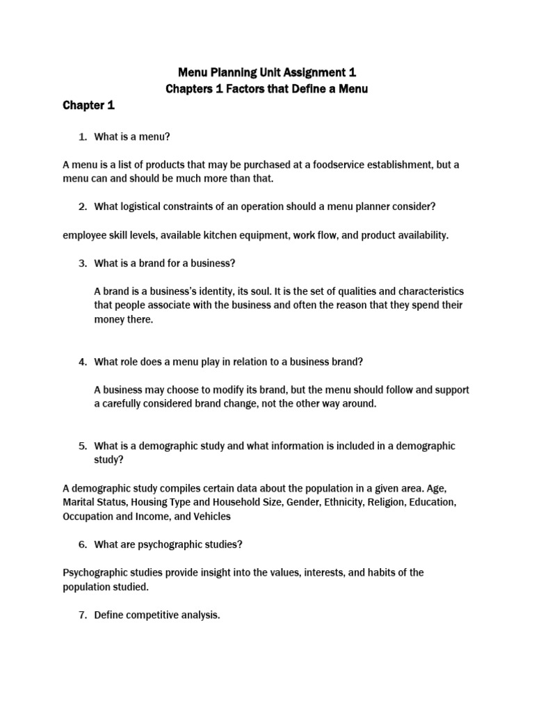Menu Planning Constraints Explained | PDF | Waiting Staff | Restaurants