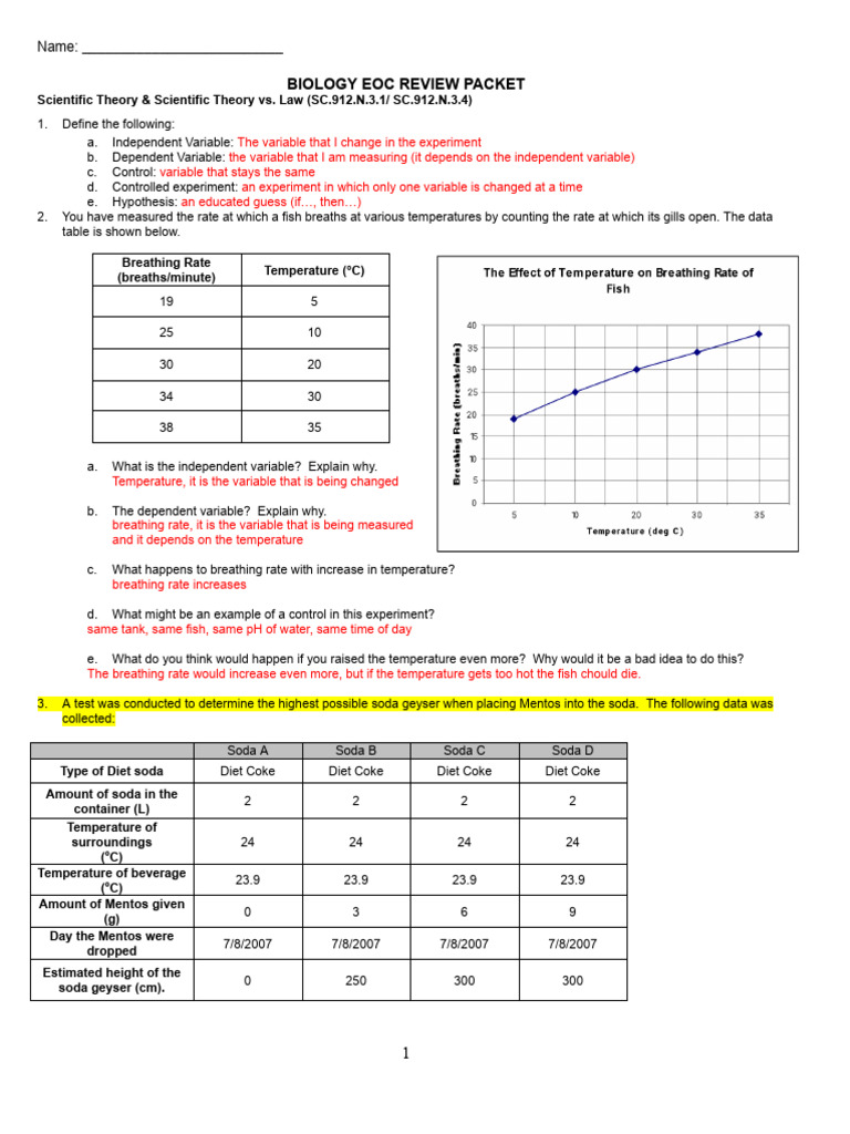 Biology Eoc Review Packet: Name | PDF | Dominance (Genetics) | Cell ...
