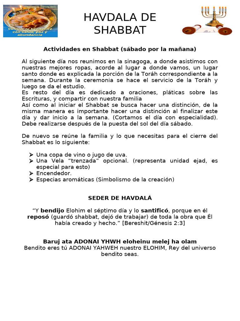 Havdala Shabbat | PDF