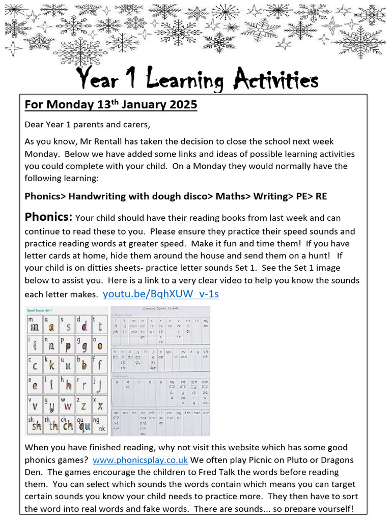 Year 1 Home Learning Activities | PDF | Phonics