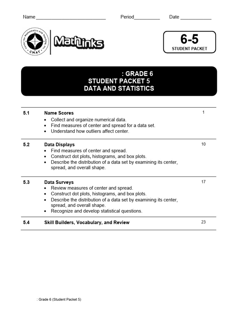 G6 Student Packet 5 - NO PRINT | PDF | Descriptive Statistics ...