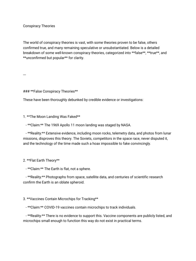 Facts on Conspiracy Theories Explained | PDF