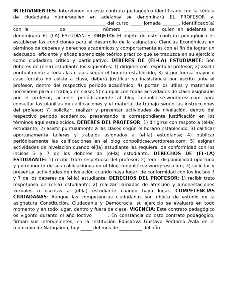 Contrato Pedagógico de Ciencias Económicas Identificación de La ...