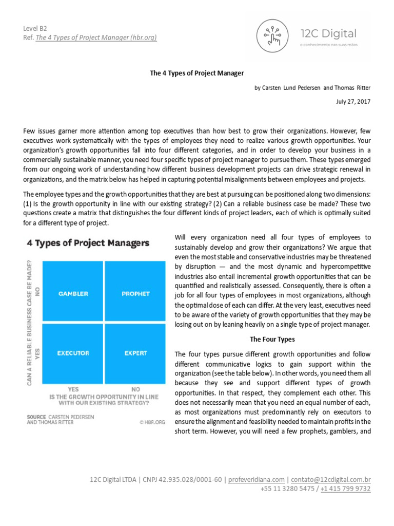 4 Types of Project Managers | PDF