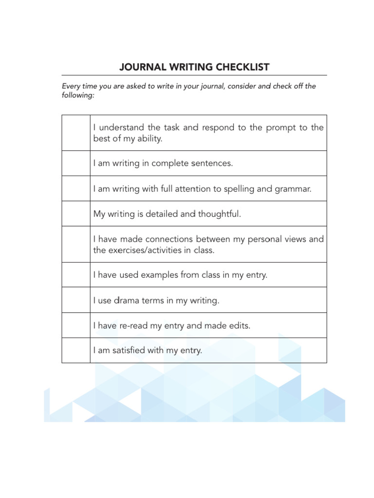 Journal Writing Checklist | PDF