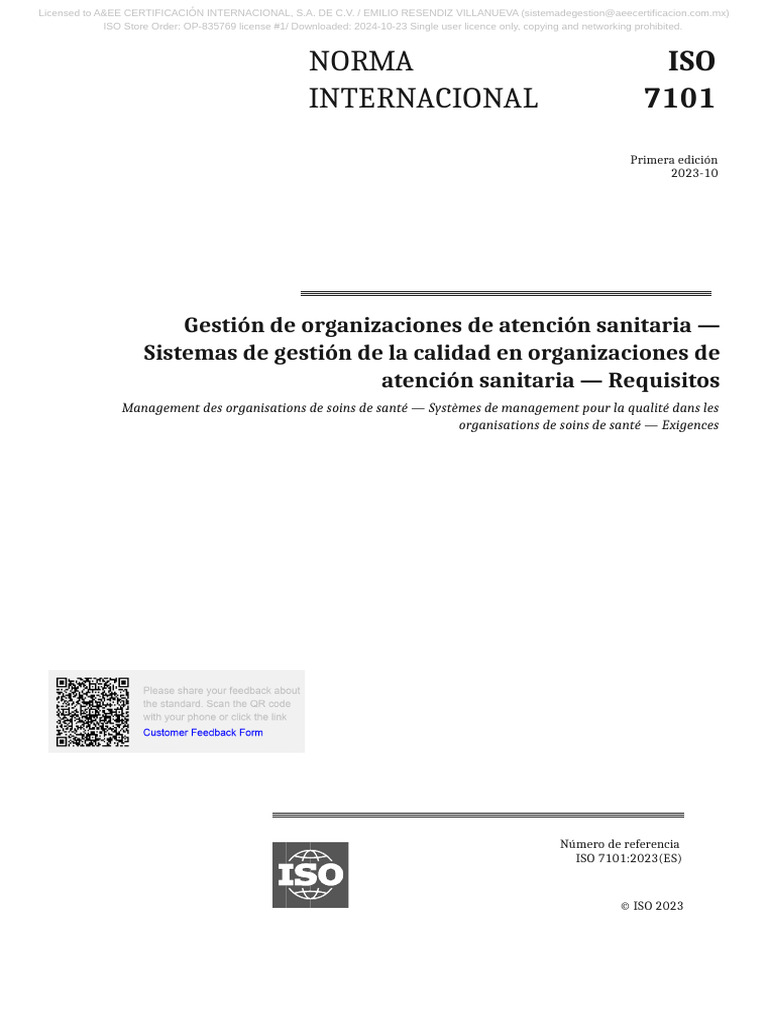 ISO 7101 2023 (Es) | PDF | Sistema de manejo de calidad | Cuidado de la salud