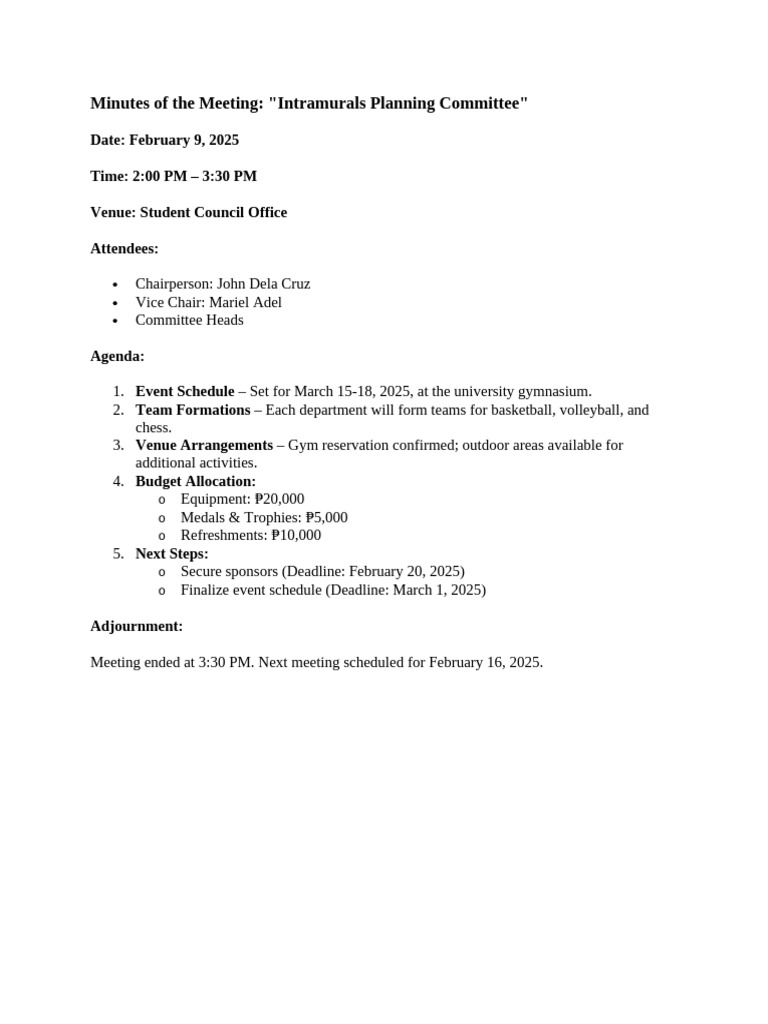 Intrams Planning | PDF