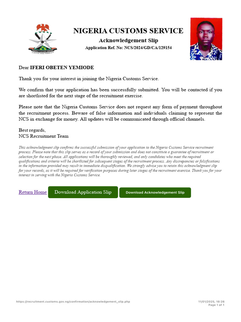 NCS Application Confirmation | PDF