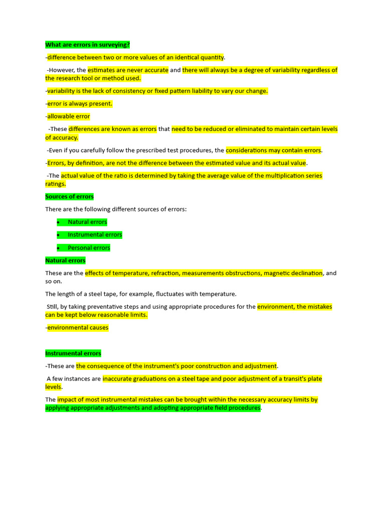 theory lesson 1 | PDF | Surveying | Error