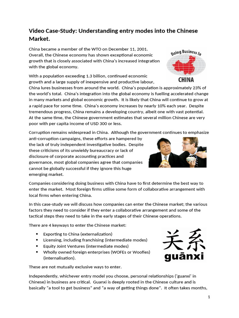 Entry Strategies for the Chinese Market | PDF | China | World Politics