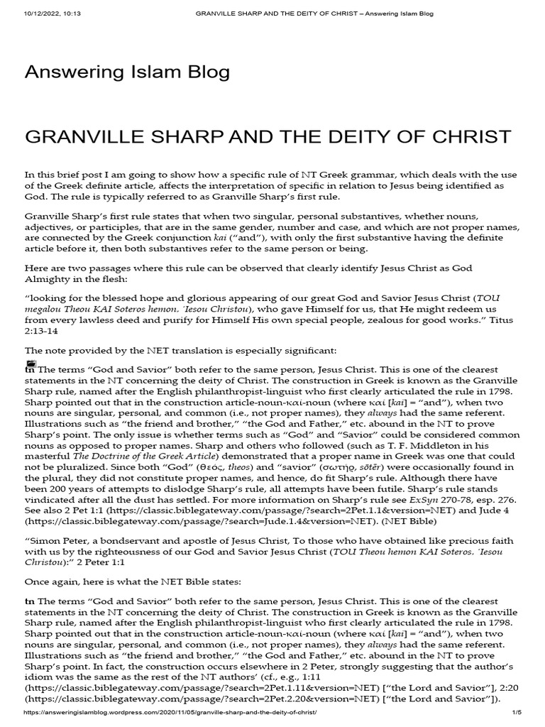 Granville Sharp's Rule and Christ's Deity | PDF | Jesus | Paul The Apostle