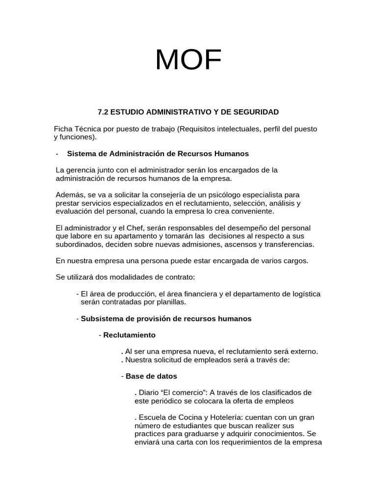 Mof Restaurante | PDF | Gestión de recursos humanos | Business