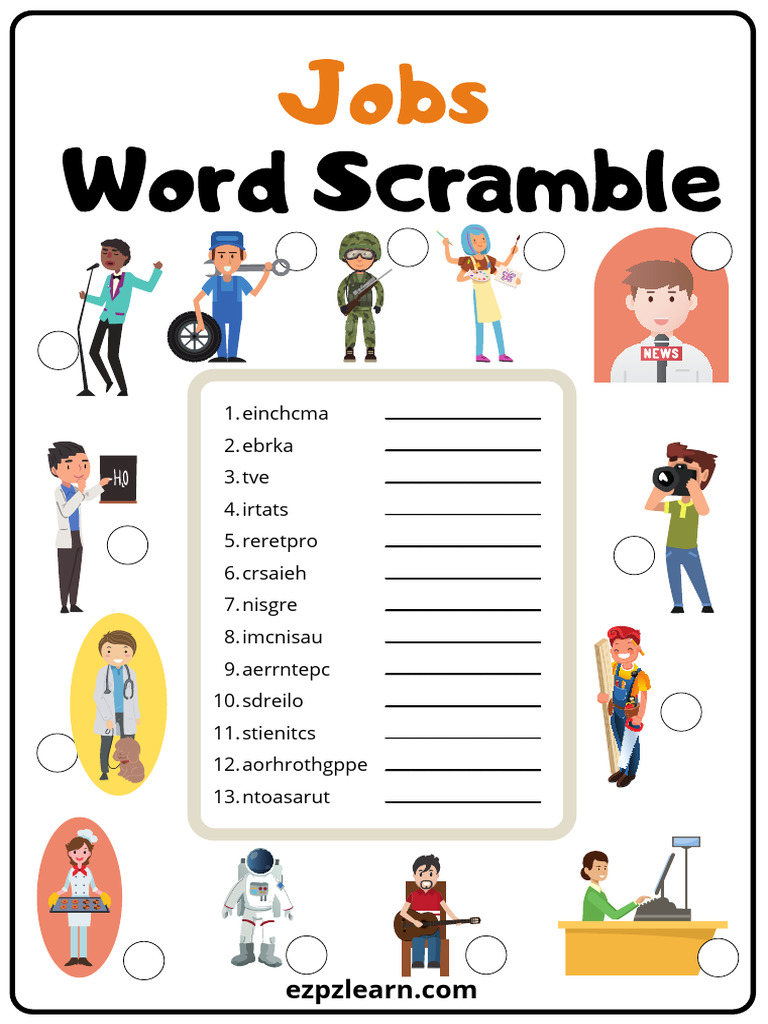 Word Scramble: Job Titles Game | PDF