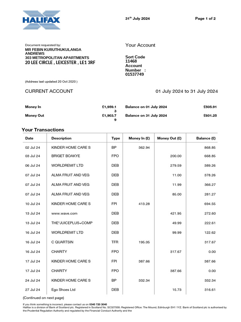 Halifax-Bank-Statement-BankStatements-net | PDF | Private Sector | Business