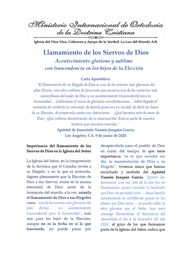 1 Llamamiento de Los Siervos de Dios. | PDF | Dios | Salvación