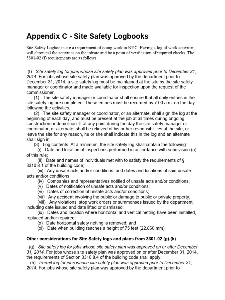 Appendix C - Site Safety Logbooks | PDF