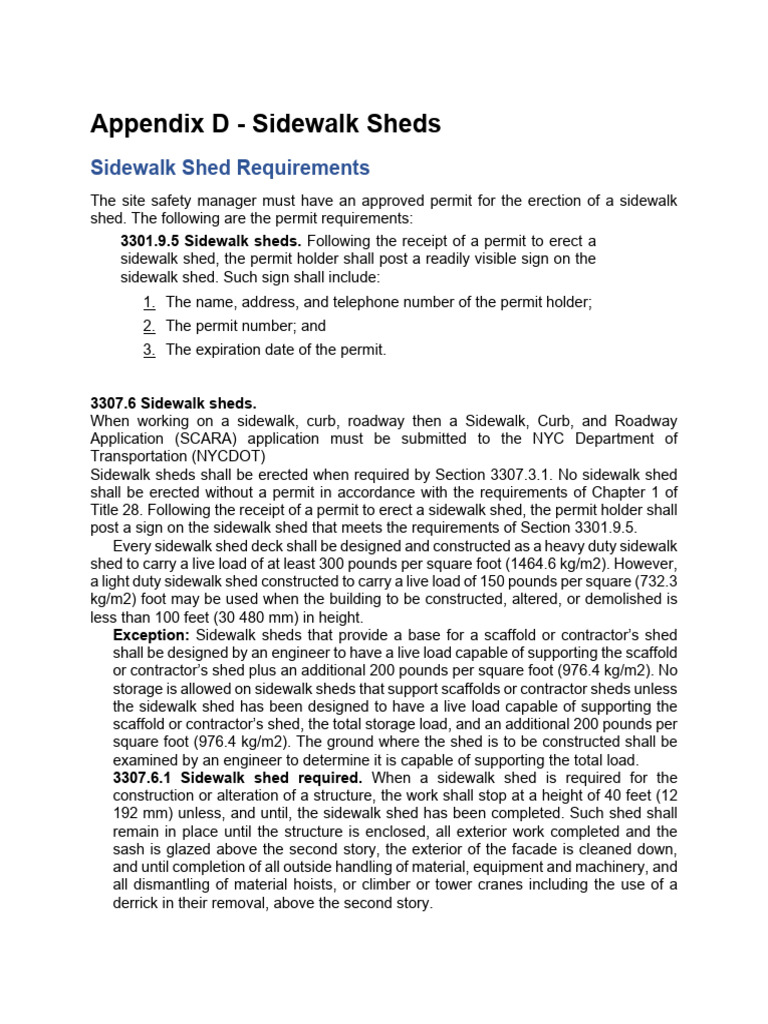 Sidewalk Shed Permit Requirements Guide | PDF | Lighting | Sidewalk