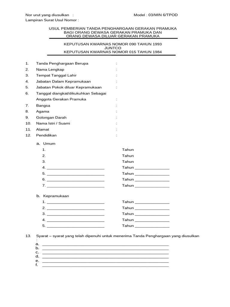 Blangko Tpod 2025 | PDF