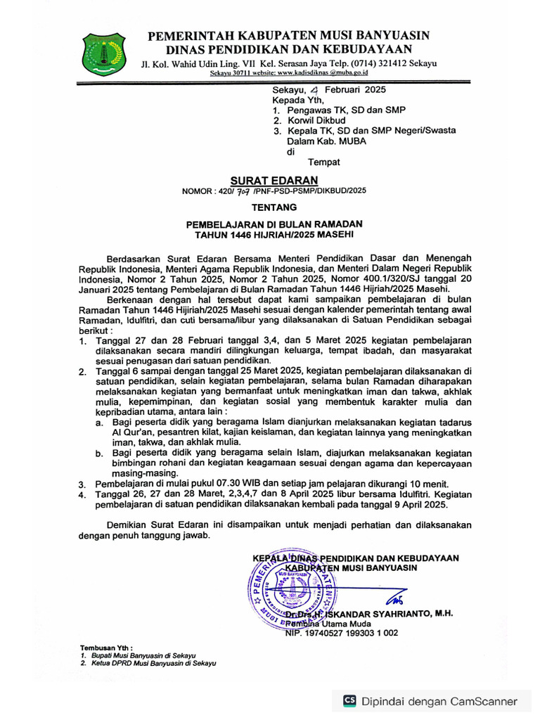 Edaran KBM Bulan Ramadhan | PDF