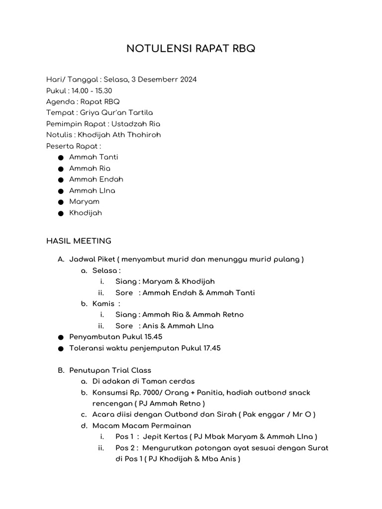 Notulen Rapat RBQ | PDF