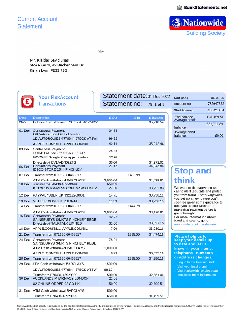 NBS Bank Statement Dec 2022 | PDF | Overdraft | Interest
