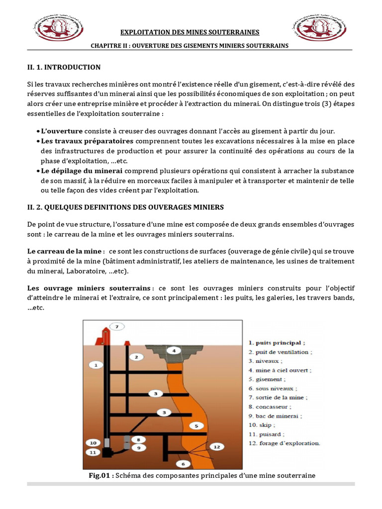 Ouverture des gisements miniers souterrains | PDF | Exploitation minière