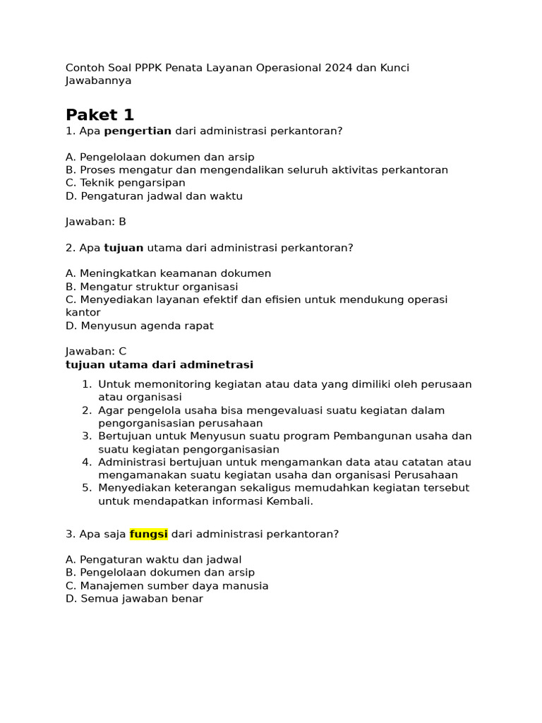 6 Paket Kumpulan Soal Penata Layanan Operasional | PDF