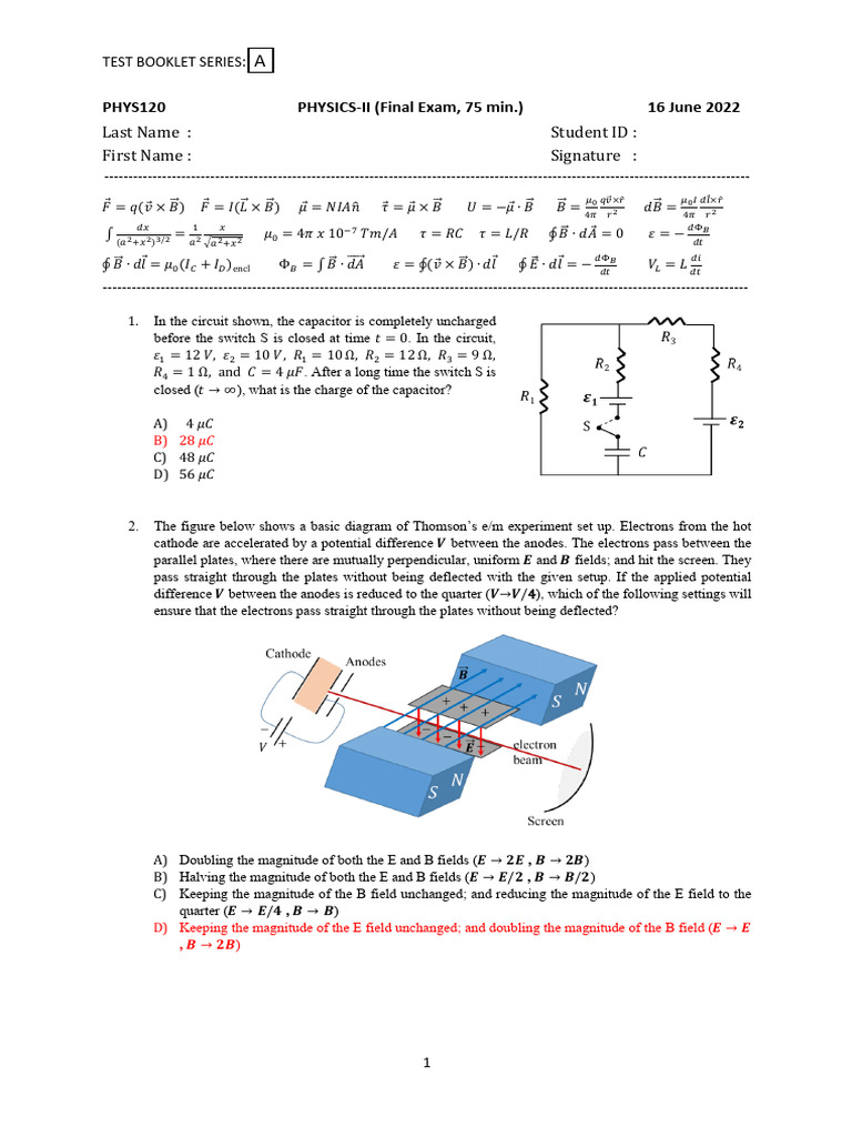 Physics II Final Exam Questions | PDF | Electromagnetic Induction | Electromagnetism