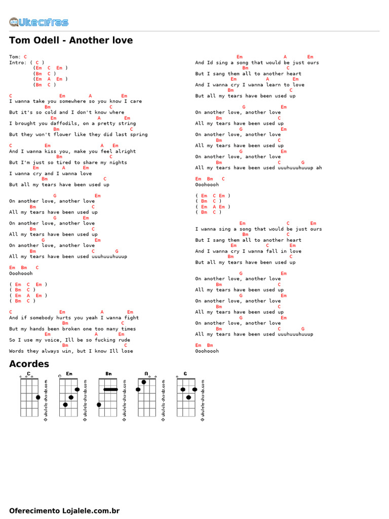 Tom Odell - Another Love [Uke Cifras] | PDF