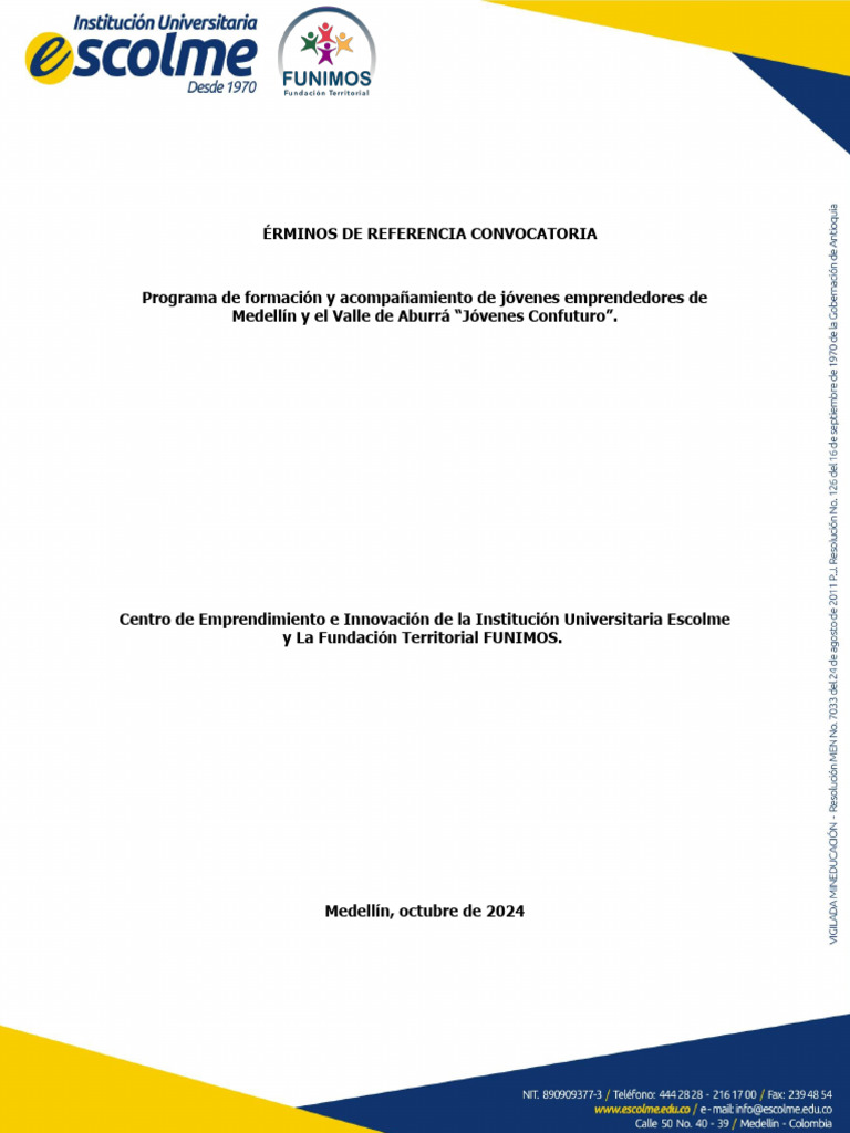 Términos de Referencia Proyecto Confuturo | PDF | Iniciativa empresarial | Marketing
