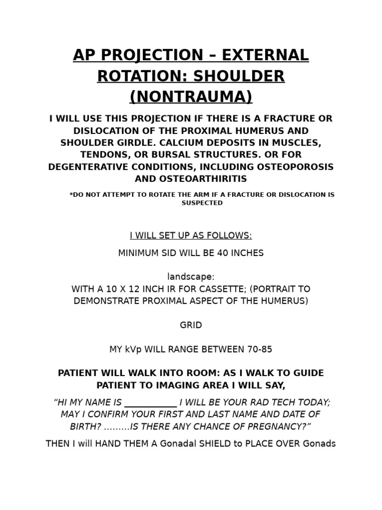 Ap Projection - External Rotation - Shoulder | PDF