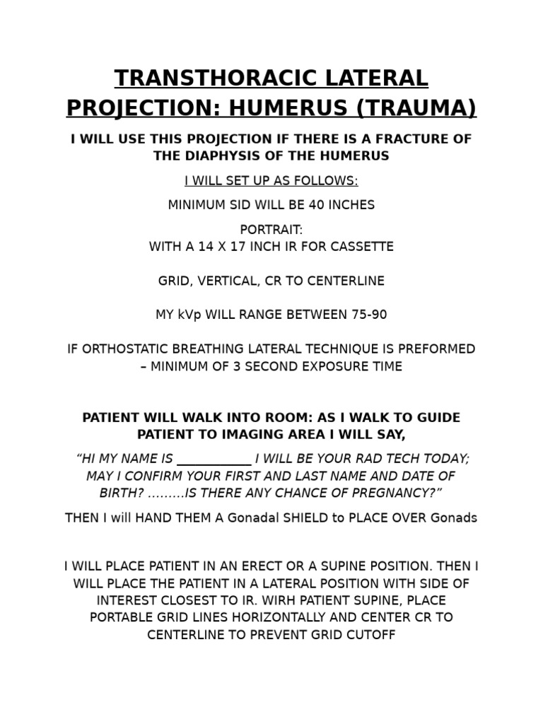 Humerus Trauma Imaging Technique Guide | PDF