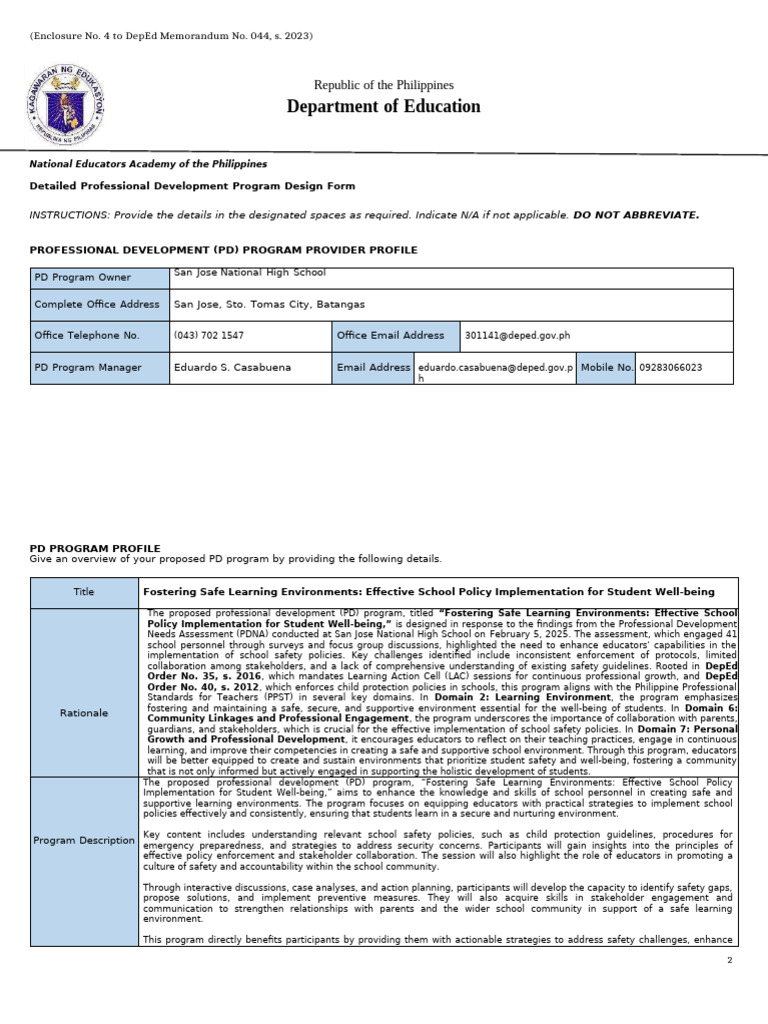 SLAC 2-Enclosure-No.-4-Revised-PD-Program-Design-and-M - E-Plan-Form ...