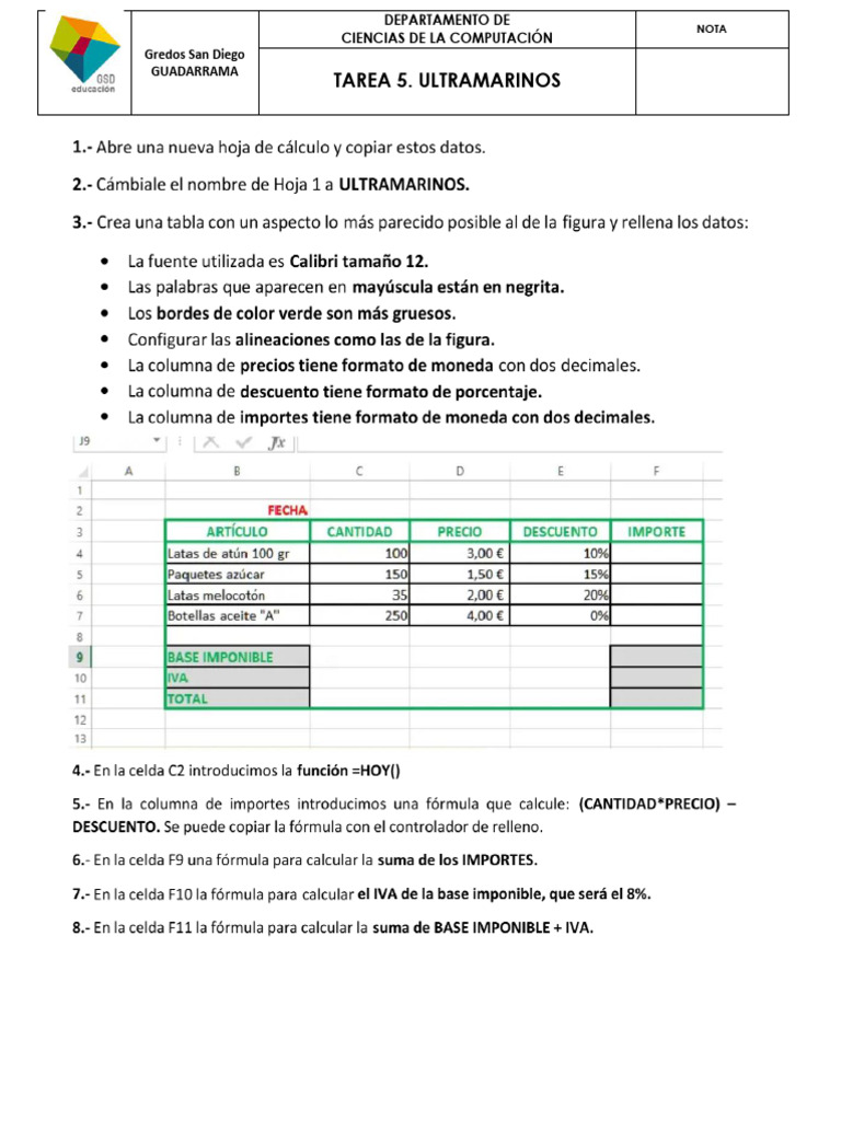Tarea 5. Excel. Ultramarinos | PDF