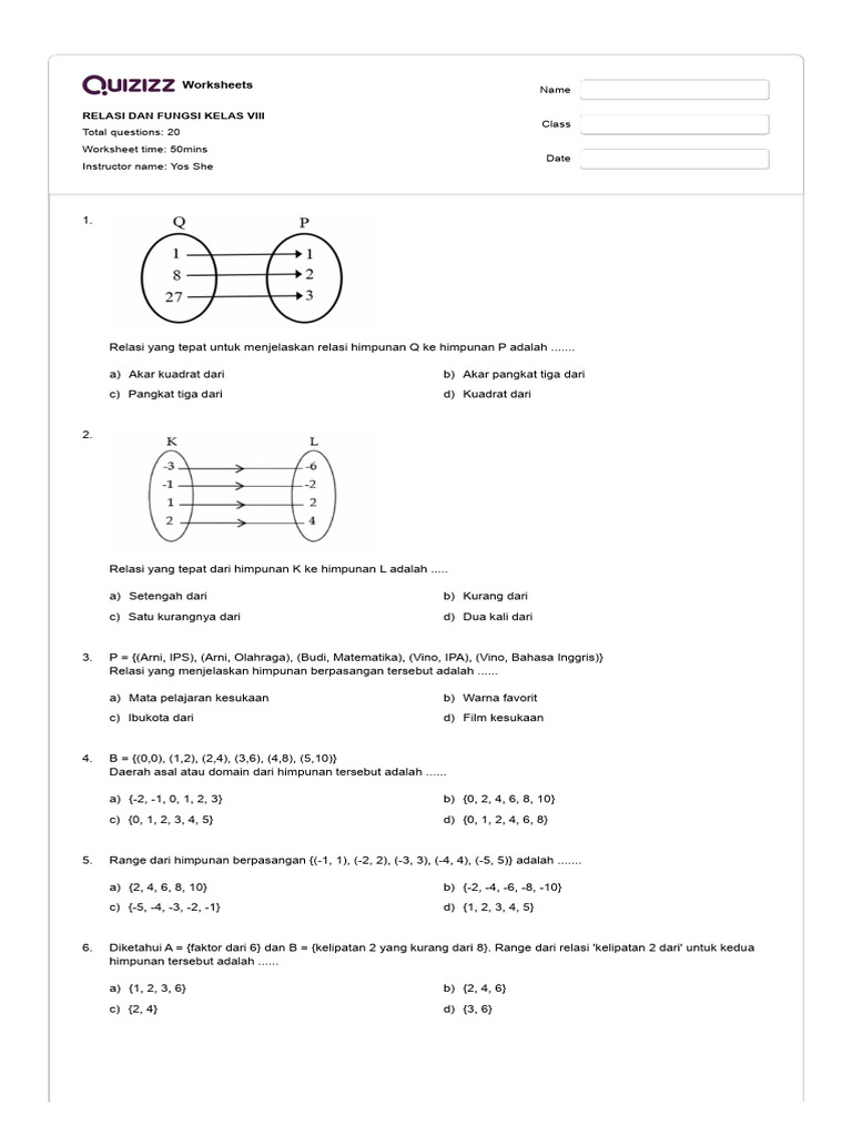 Soal Relasi Dan Fungsi | PDF