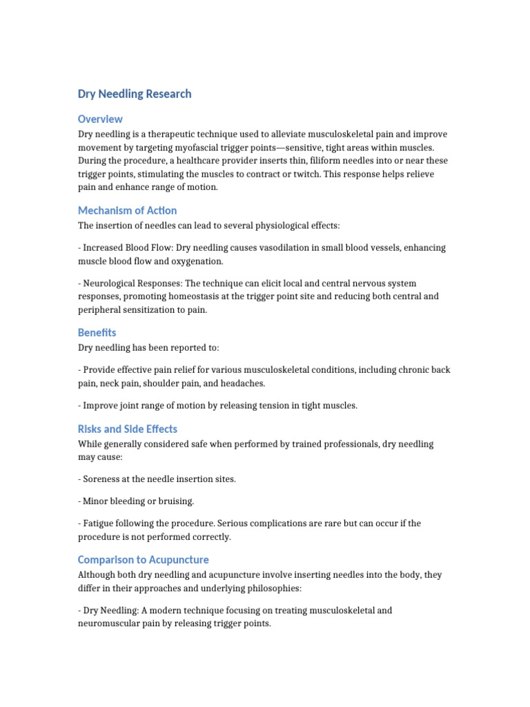Dry Needling: Benefits and Risks Explained | PDF