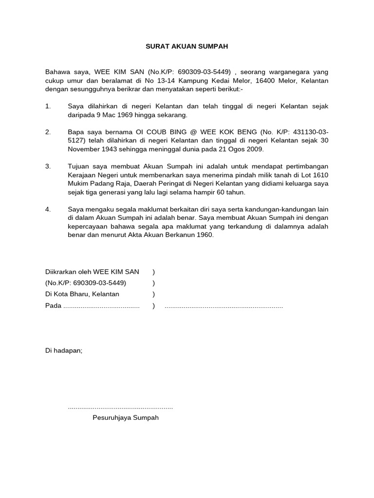 Surat Akuan Sumpah | PDF