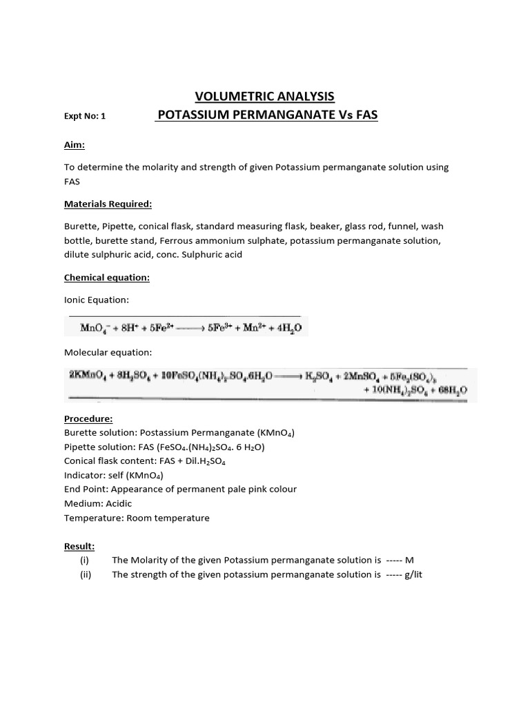 Expt 1 Volumetric Analysis | PDF