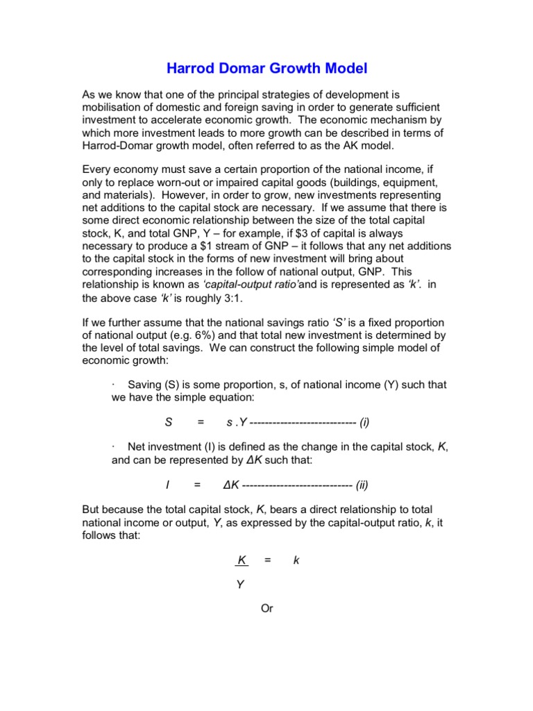 Harrod Domar Growth Model