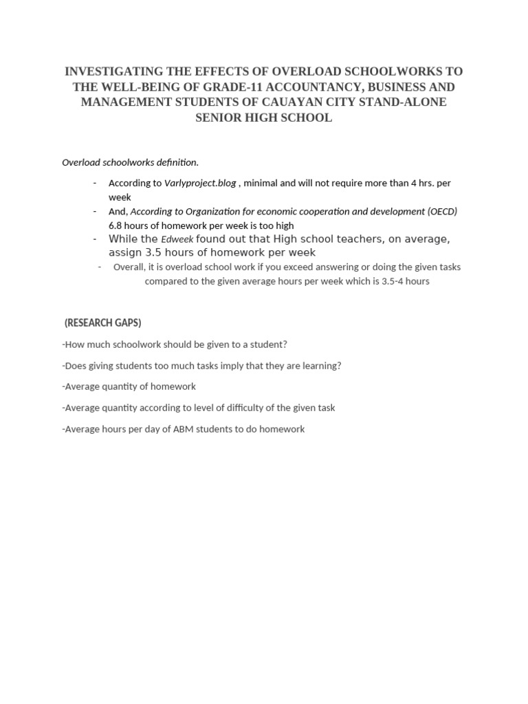 Investigating The Effects of Overload Schoolworks To The Well | PDF ...