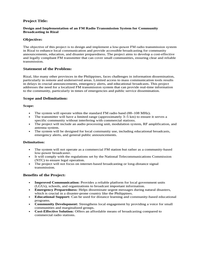 Design and Implementation of An FM Radio Transmission System For ...