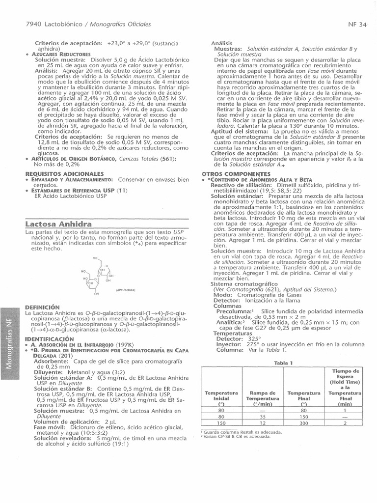 Lactosa Anhidra | PDF | Sustancias químicas | Química