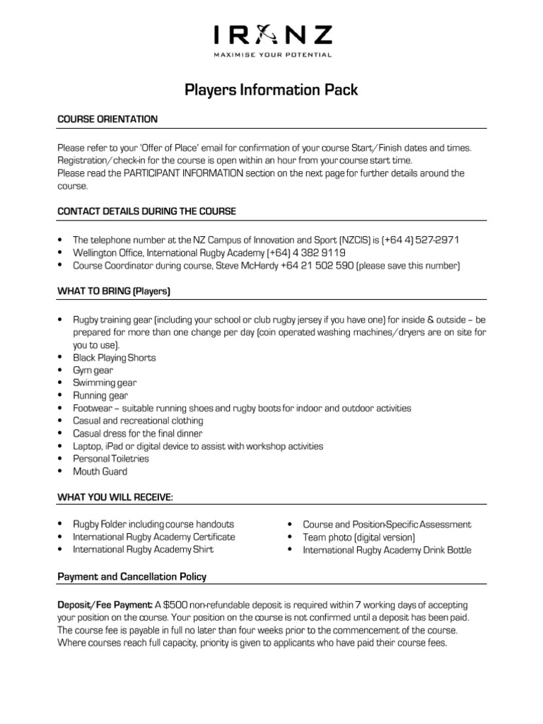Players Information Pack - NZCIS | PDF