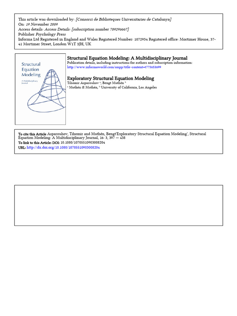 Asparouhov, T. (2009) - Exploratory Structural Equation Modeling | PDF ...