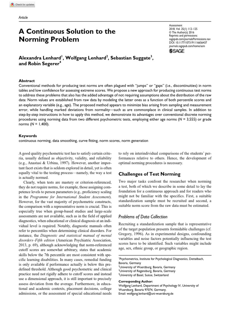 Continuous Norming in Psychometric Tests | PDF | Standard Deviation ...