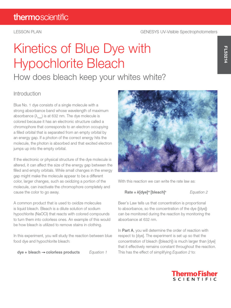 FL53214 Kinetics Blue Dye Lesson Plan Uv Vis | PDF | Spectrophotometry ...