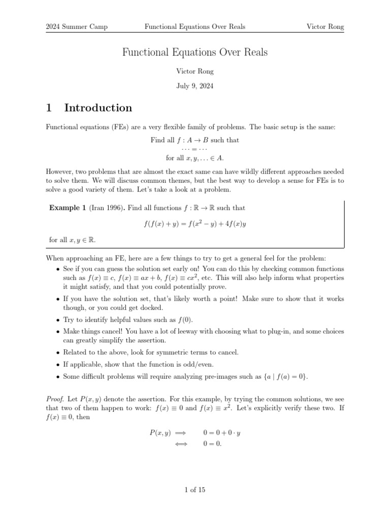 Functional_Equations_Over_Reals_Summer | PDF | Function (Mathematics) | Real Number