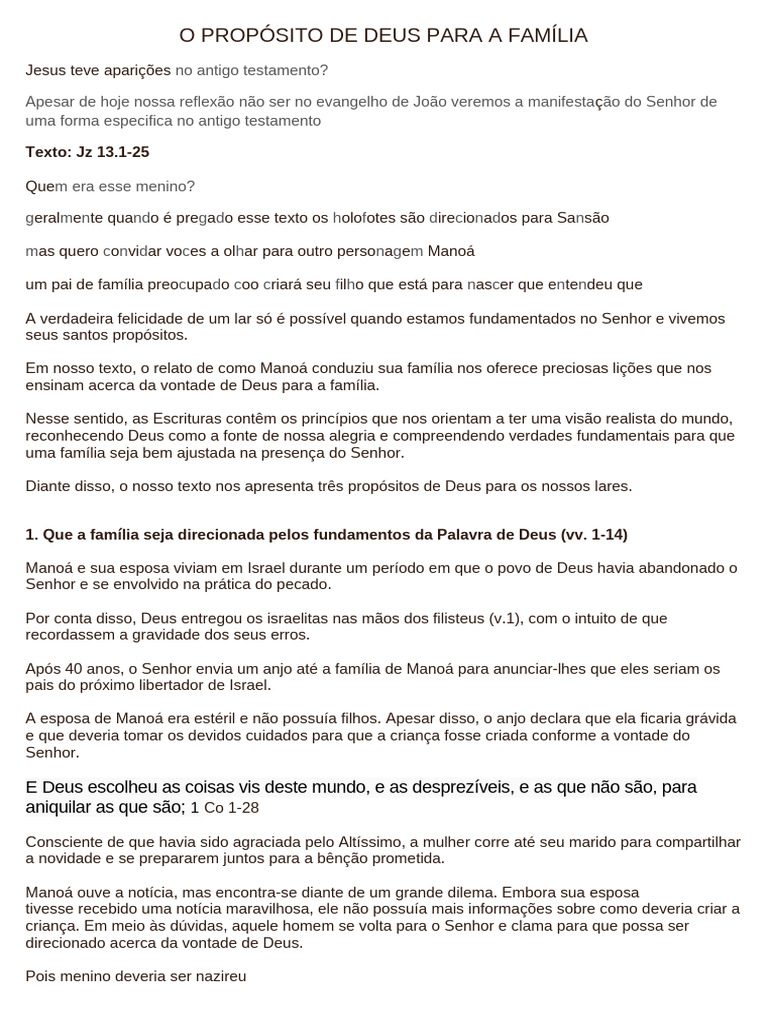 O Propósito De Deus Para A Família Pdf Deus Bíblia